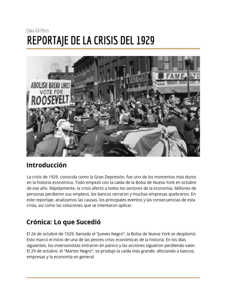 REPORTAJE DE LA CRISIS DEL 1929 | PDF | Accidente de Wall Street de ...