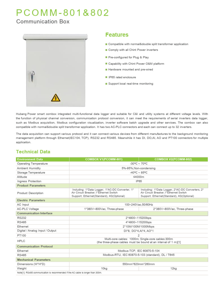 Communication Box PCOMM-801&802 | PDF | Power Inverter | Ethernet
