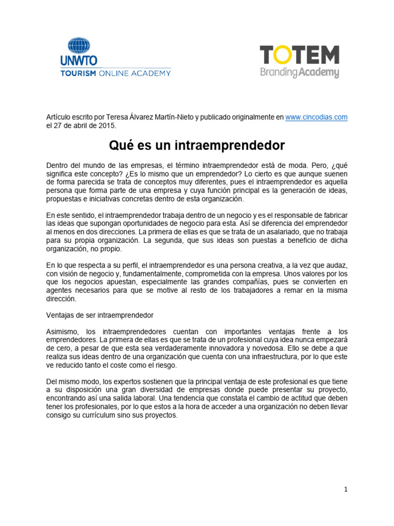 Intraemprendedores: Definición y Ventajas | PDF