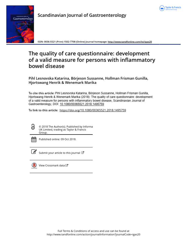 The Quality of Care Questionnaire Development of A | PDF | Inflammatory ...