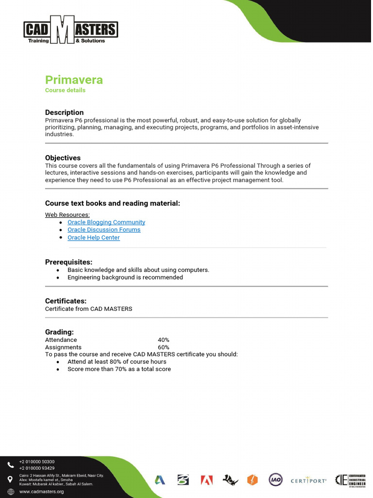 Primavera P6 Project Management Course | PDF | Computing