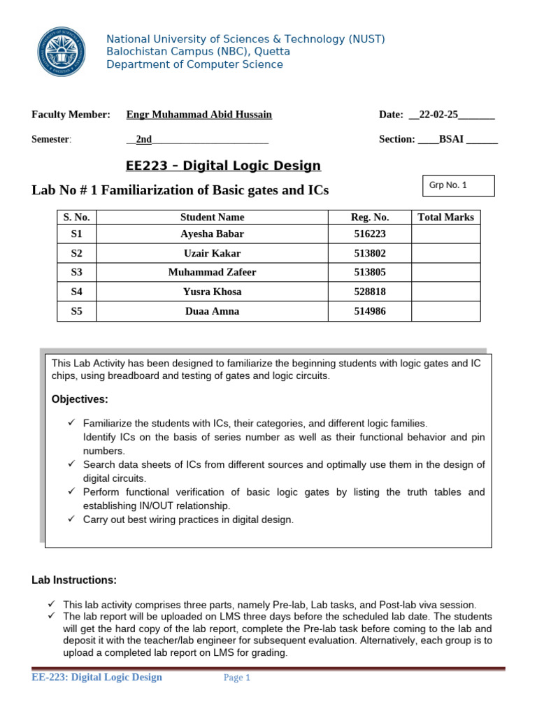 Lab1_group1 | PDF | Integrated Circuit | Very Large Scale Integration