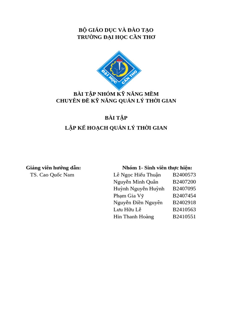 Kn001e04 - Tdst - Nhóm 01 - Lập Kế Hoạch Quản Lý Thời Gian | PDF