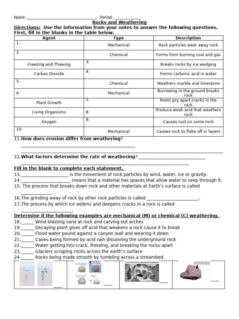 Rocks and Weathering Passage Questions and Sort | PDF | Weathering ...