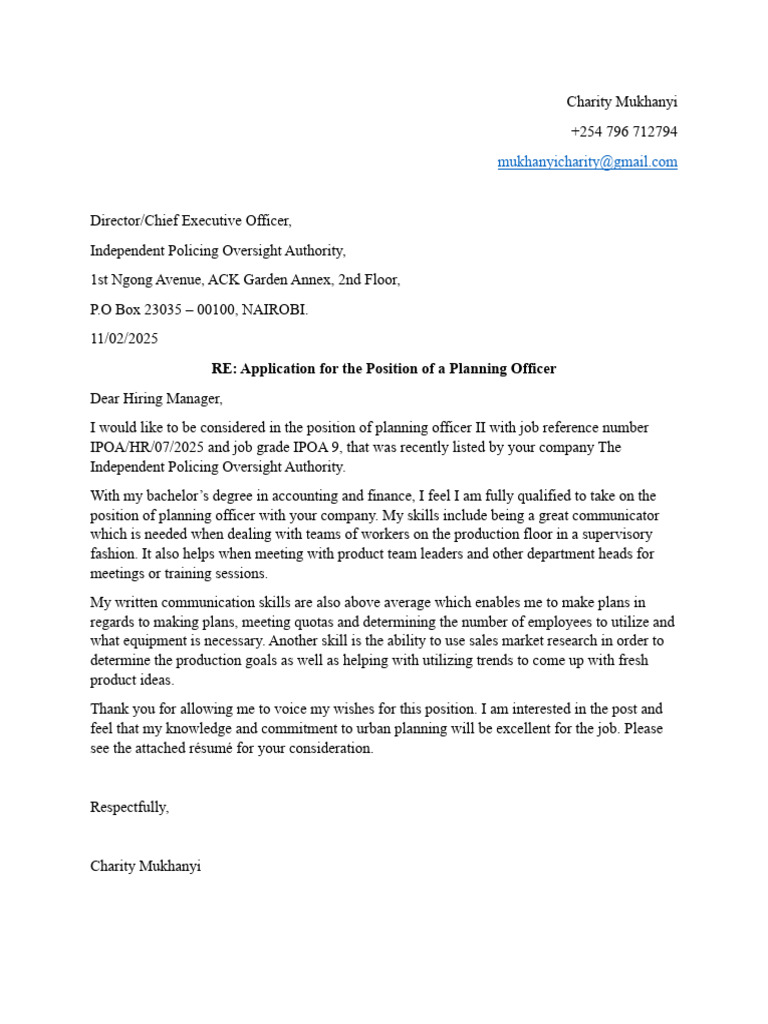 Application for Planning Officer Position | PDF