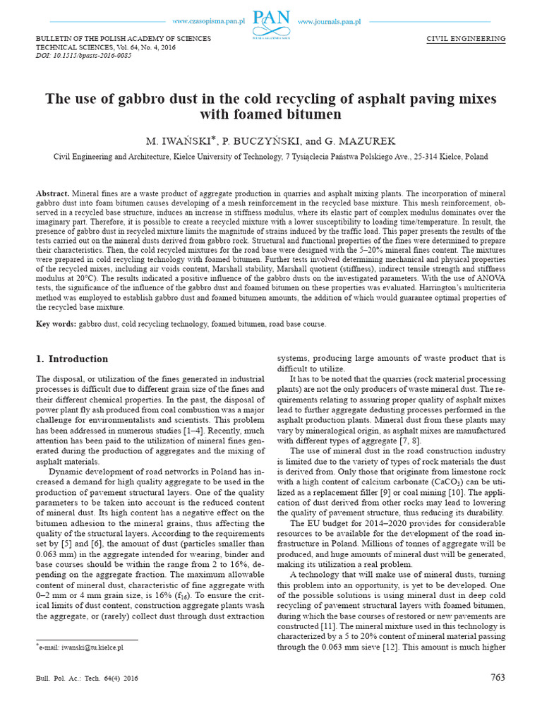 The Use of Gabbro Dust in The Cold Recycling of Asphalt Paving Mixes ...