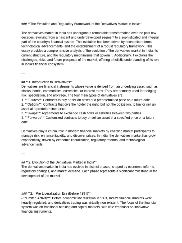 Evolution of Derivatives Market | PDF | Derivative (Finance) | Futures Contract