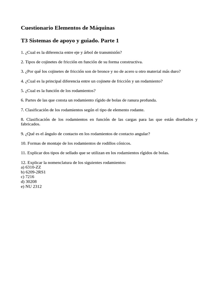 Cuestionario T3 Elementos de Máquinas | PDF