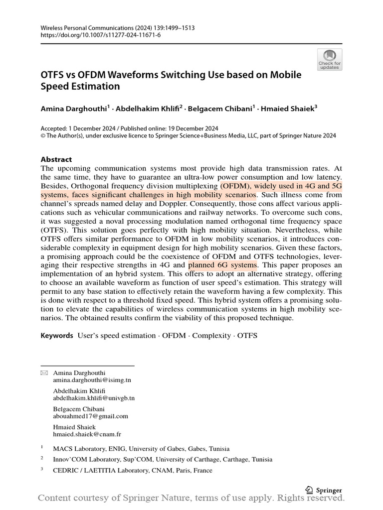 OTFS Vs OFDM Waveforms Switching Use Based On Mobi | PDF | Orthogonal Frequency Division ...