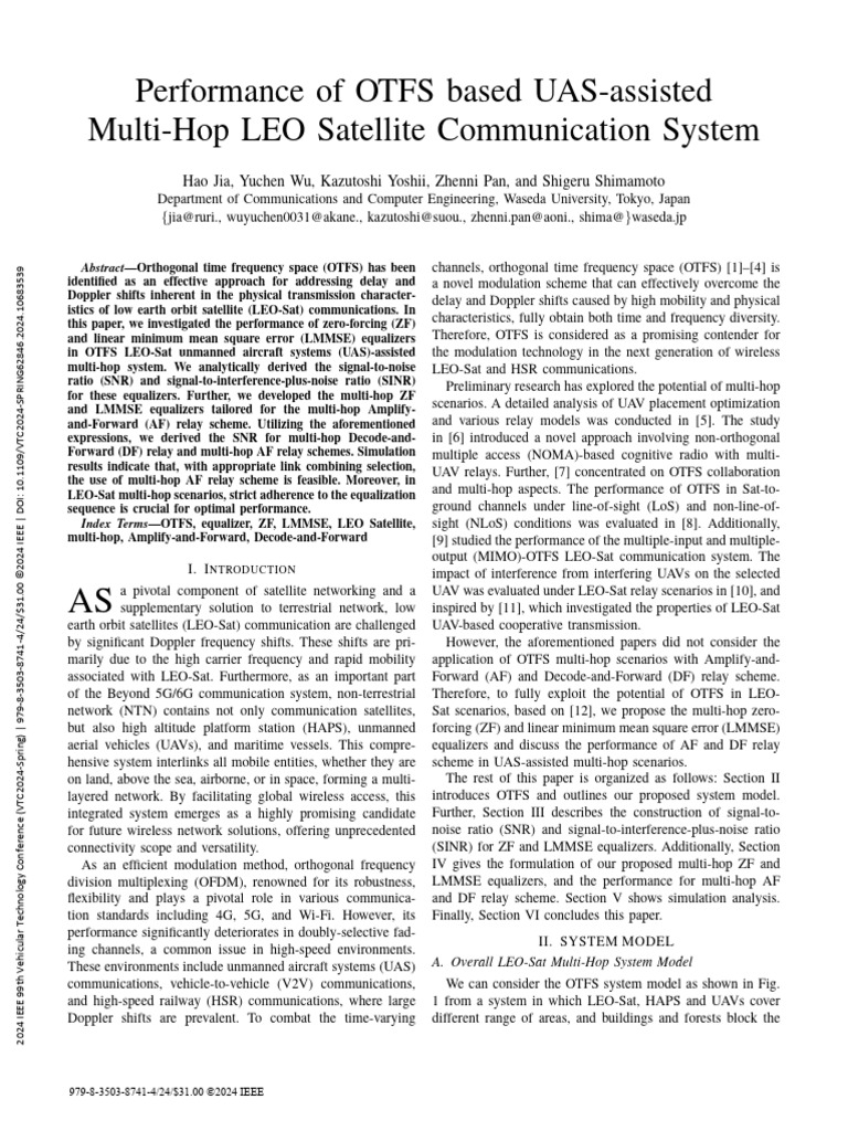 Performance of OTFS Based UAS-assisted Multi-Hop LEO Satellite Communication System | PDF ...
