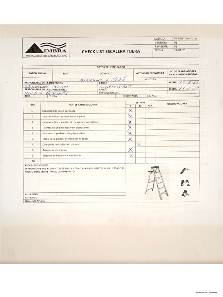 Check List Escaleras Tijera Eco Valdes LL | PDF