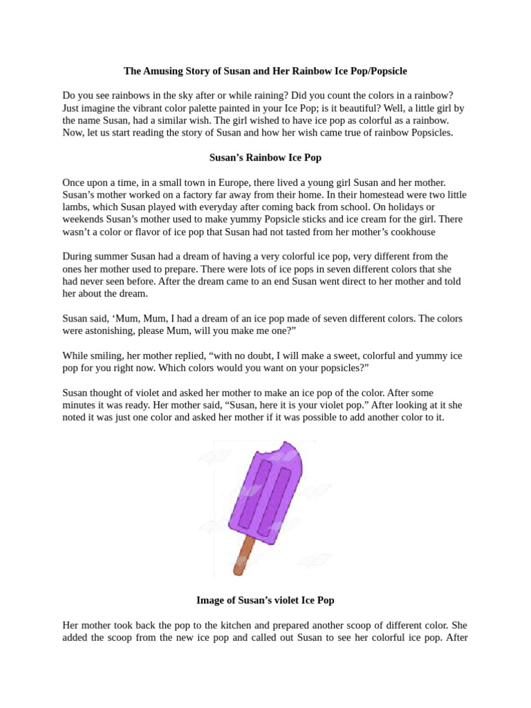 The Amusing Story of Susan and Her Rainbow Ice Pop | PDF | Color | Rainbow