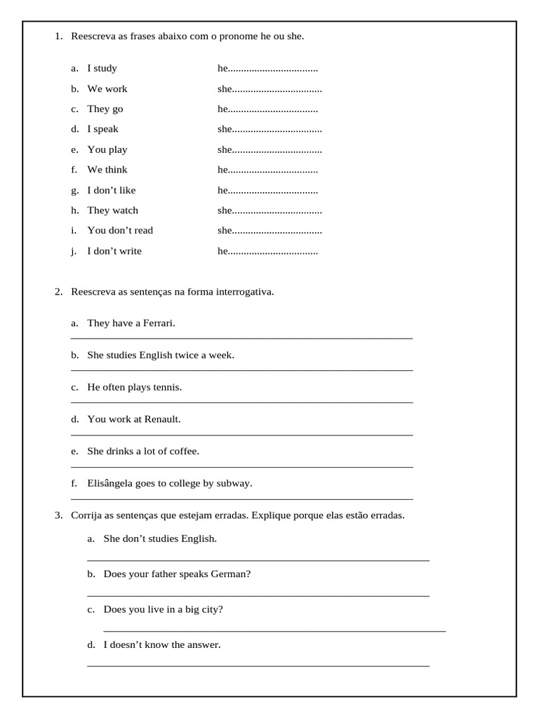 1º Ano Simple Present and Present Continuous - Revisão | PDF