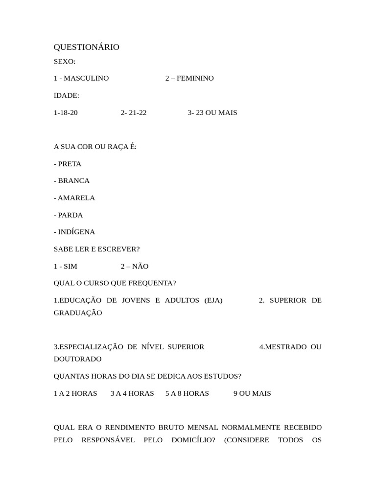 Questionário | PDF