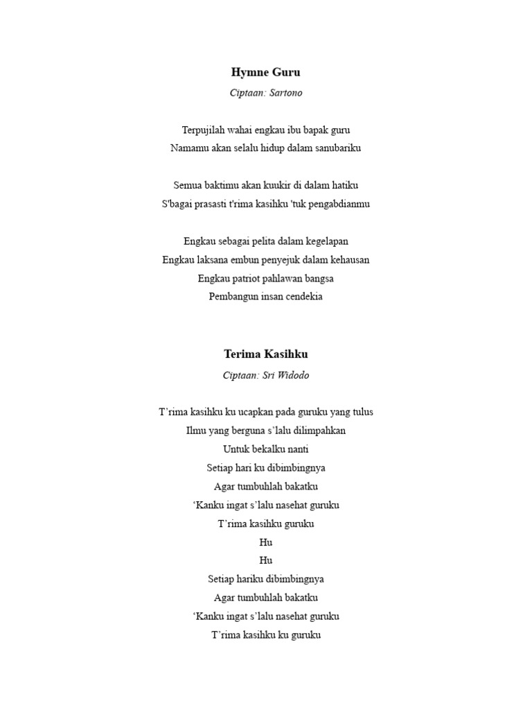 Hymne Guru Dan Terima Kasihku | PDF