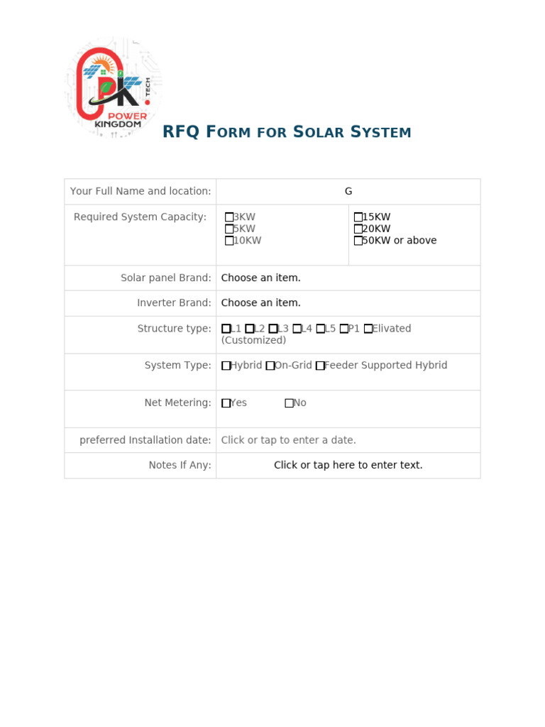Solar RFQ Form | PDF