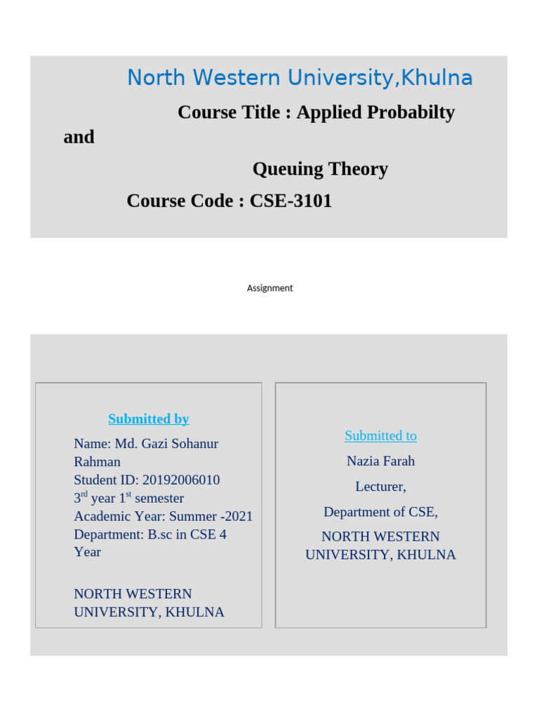 Applied Probability & Queuing Theory Assignment | PDF