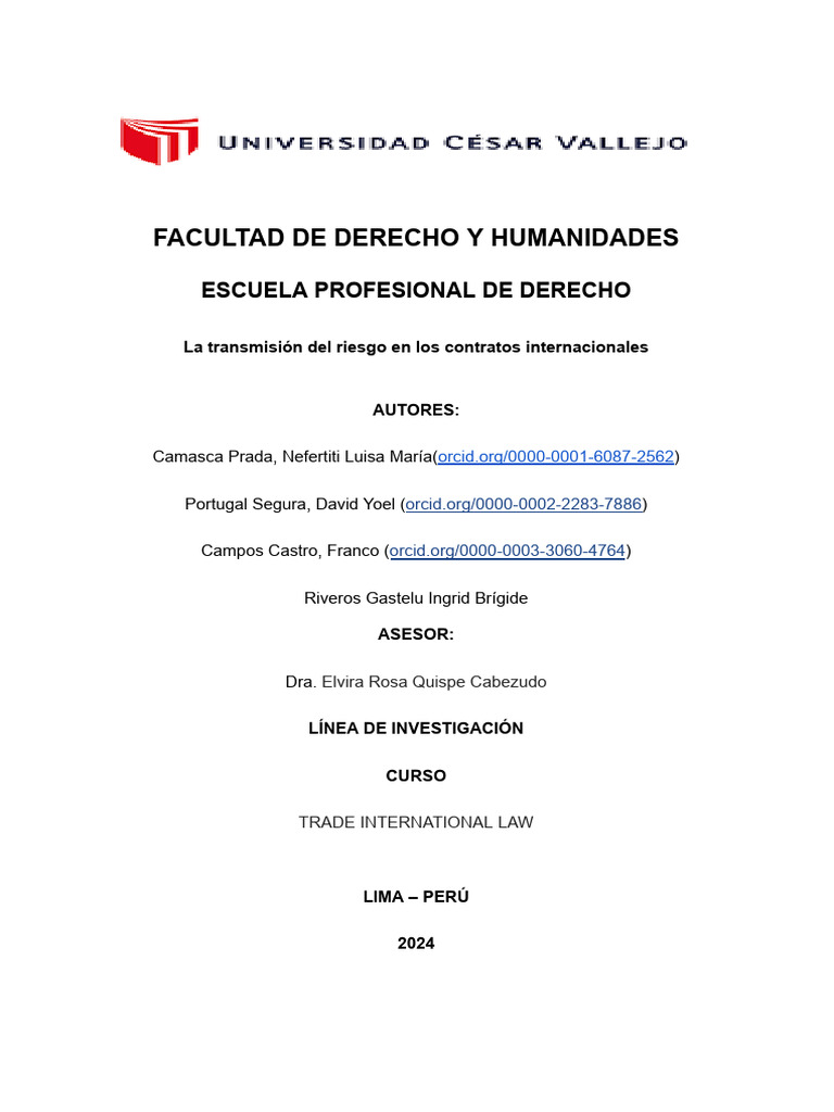 La Transmisión Del Riesgo en Los Contratos Internacionales | PDF ...