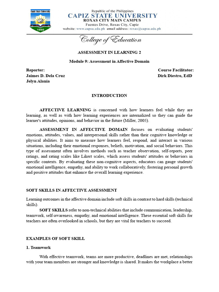 Handouts - Assessment in Learning 2 | PDF | Self Report Study | Learning