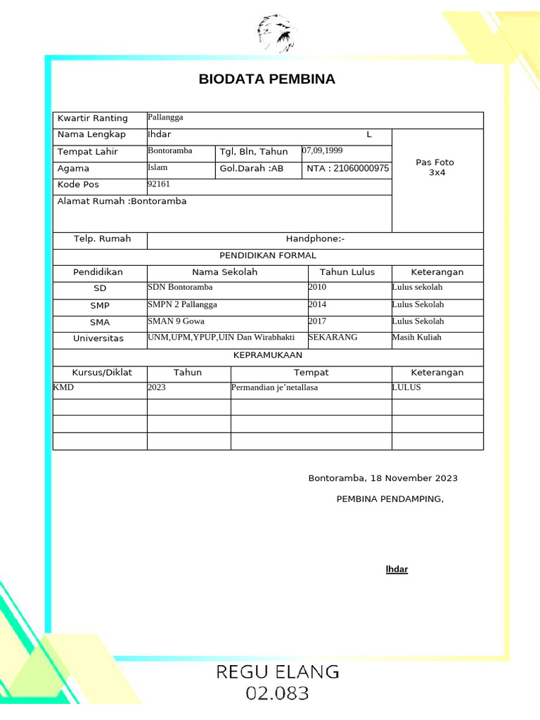 Biodata Pembina Pendamping | PDF
