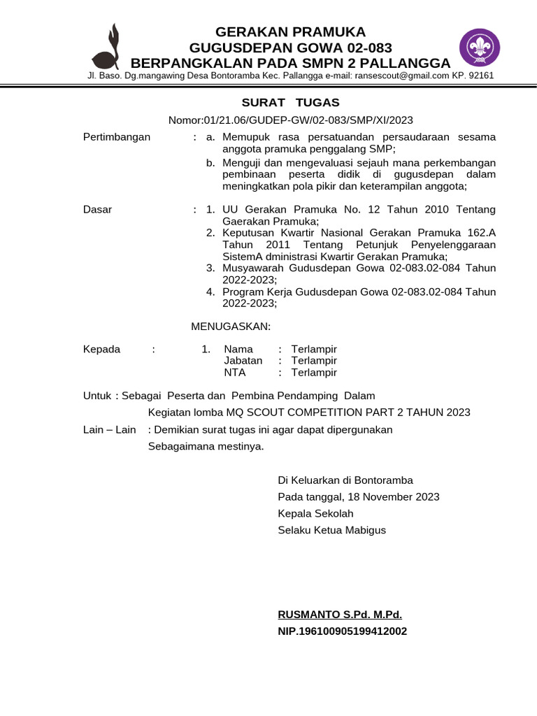 Surat Tugas Ssc (1) | PDF