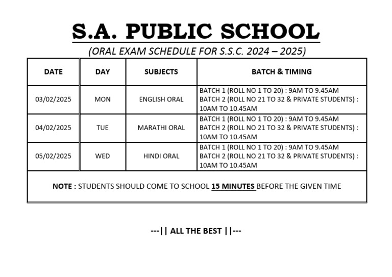 Ssc Oral Practical Timetable 24-25 (2) | PDF