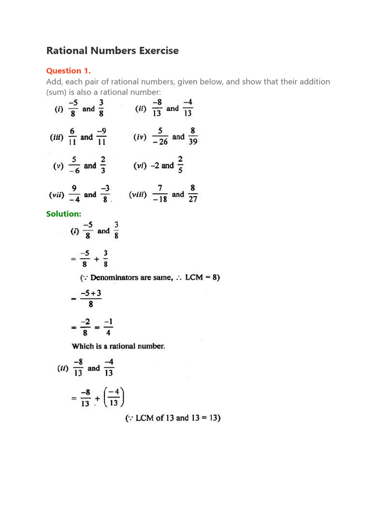 Rational Numbers Exercise 1A | PDF