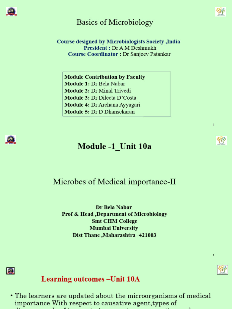Unit 10B - Microorganisms of Medical Importance - II (Autosaved) | PDF | Candidiasis | Tuberculosis