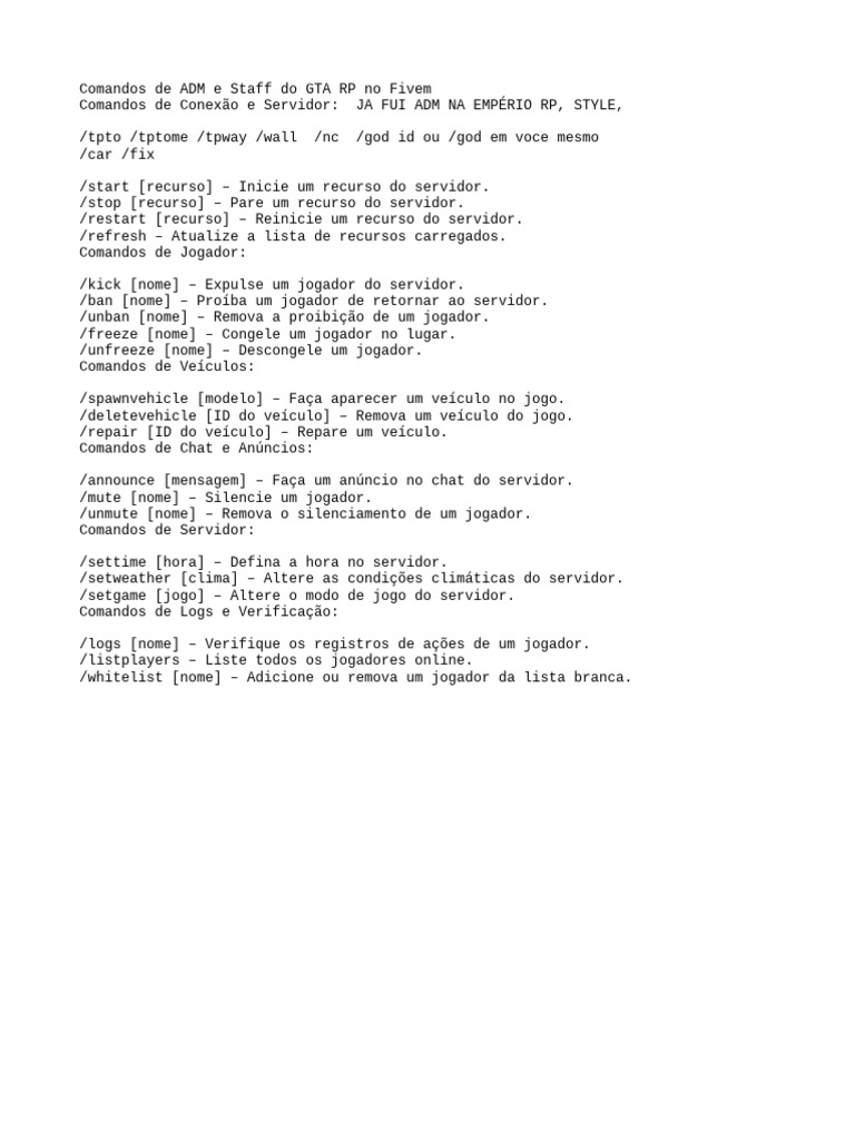 Comando Adm Gta RP | PDF