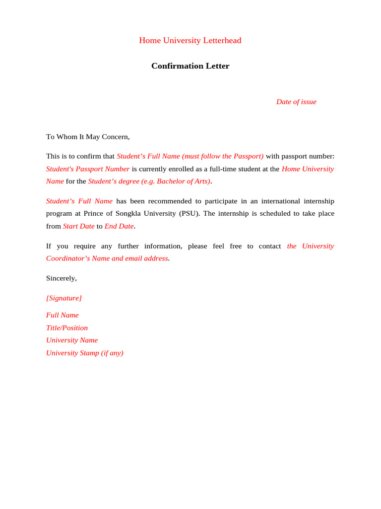 -Form 5- Home University Confirmation Letter | PDF