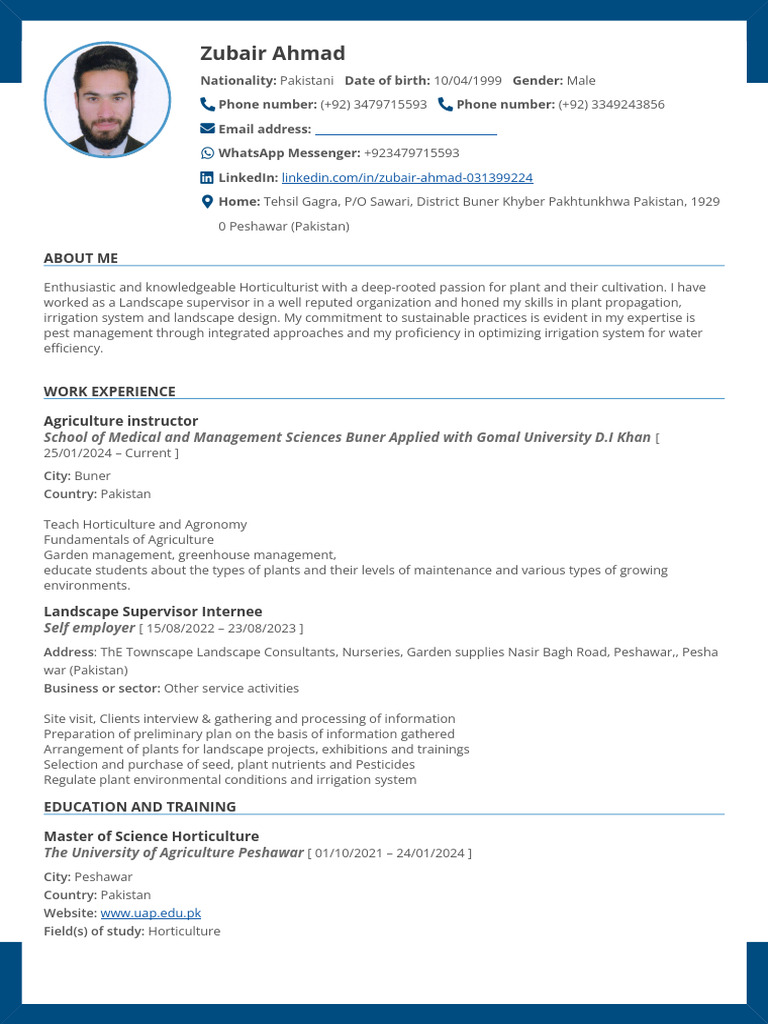 Zubair Ahmad Update CV | PDF | Horticulture | Agriculture