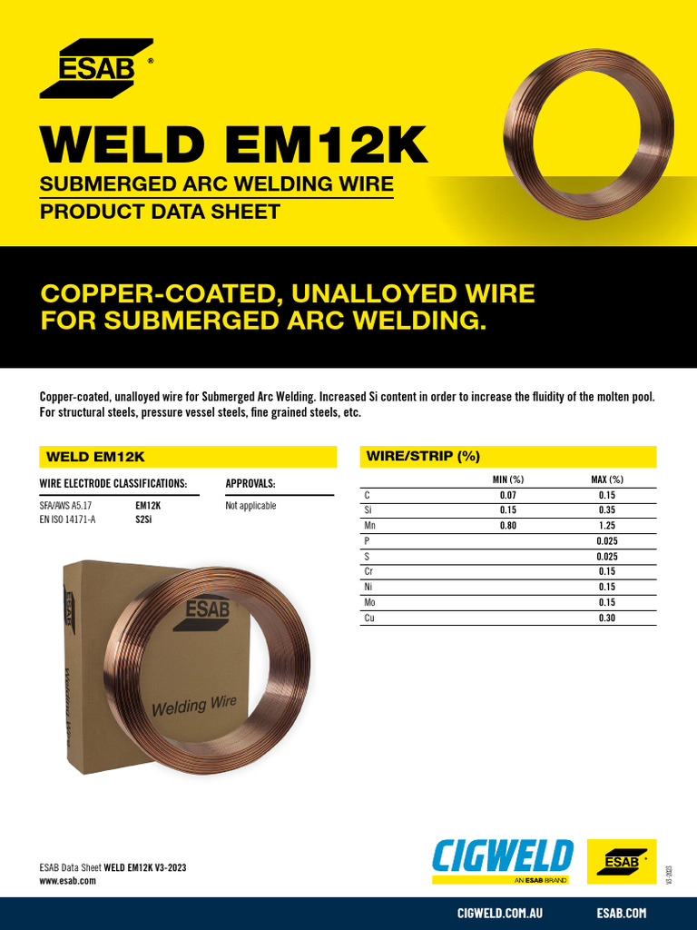 Esab Weld Em12k Pds Rev1 v3 2023 | PDF