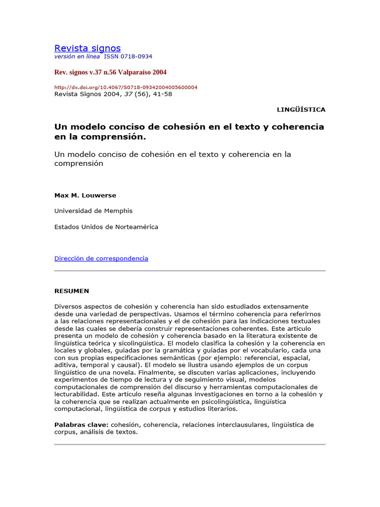 Texto1. Un Modelo Conciso de Cohesión... | PDF | Oración (Lingüística ...