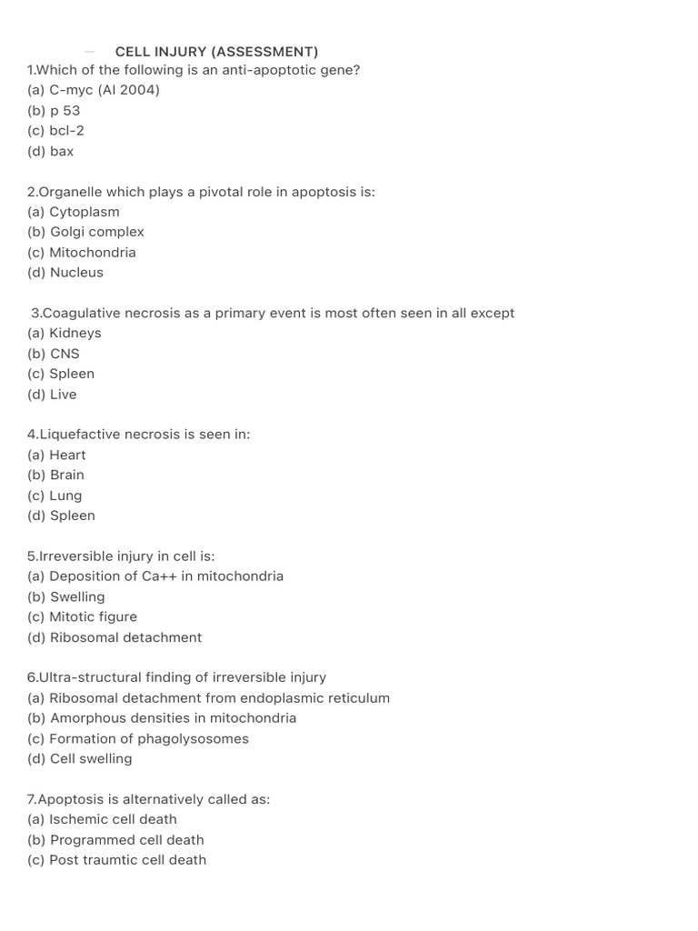 Cell Injury (Assessment) | PDF