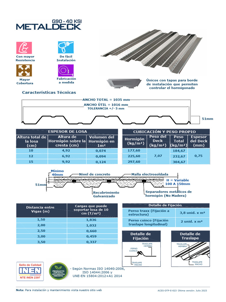 ACESCO DECK Metaldeck 075 | PDF | Materiales de construcción | Materiales