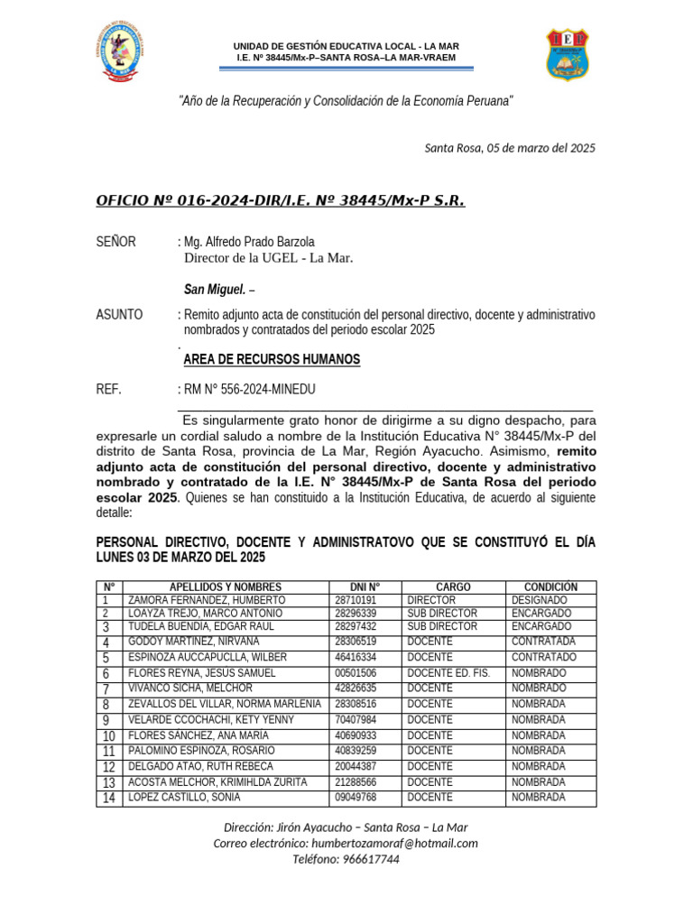 Oficio Nº 2024 Remite acta de Constitución | PDF