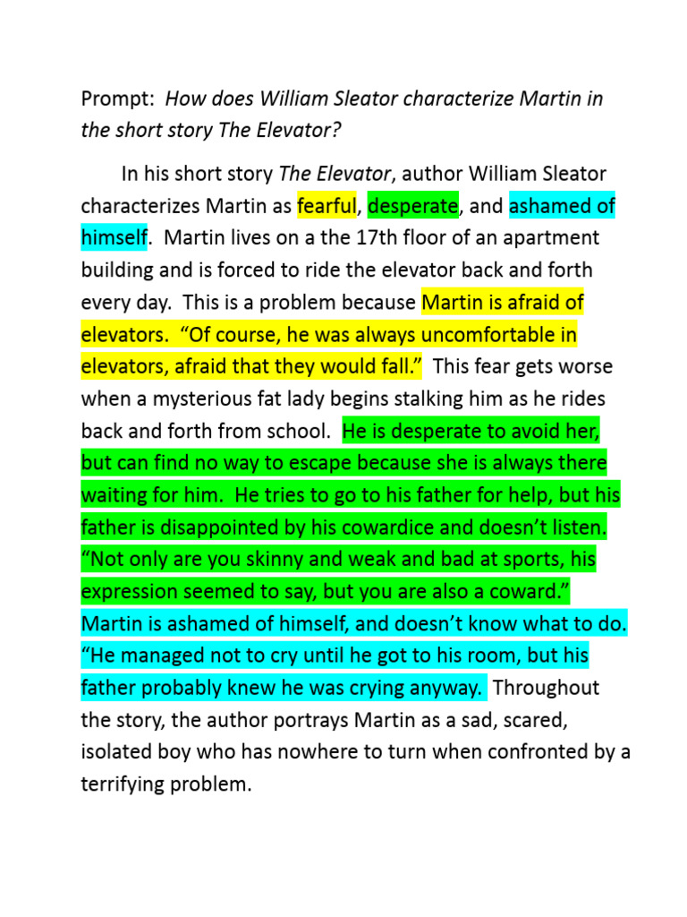 Martin's Fear in "The Elevator" | PDF