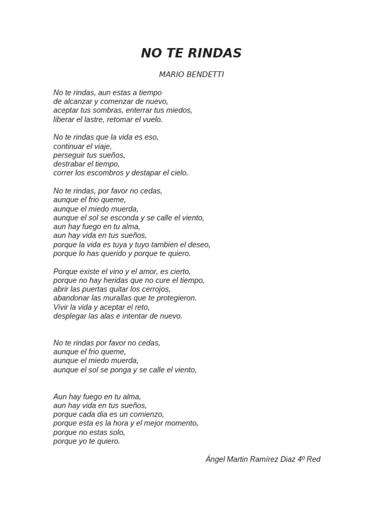 No te rindas Poesia Angel | PDF