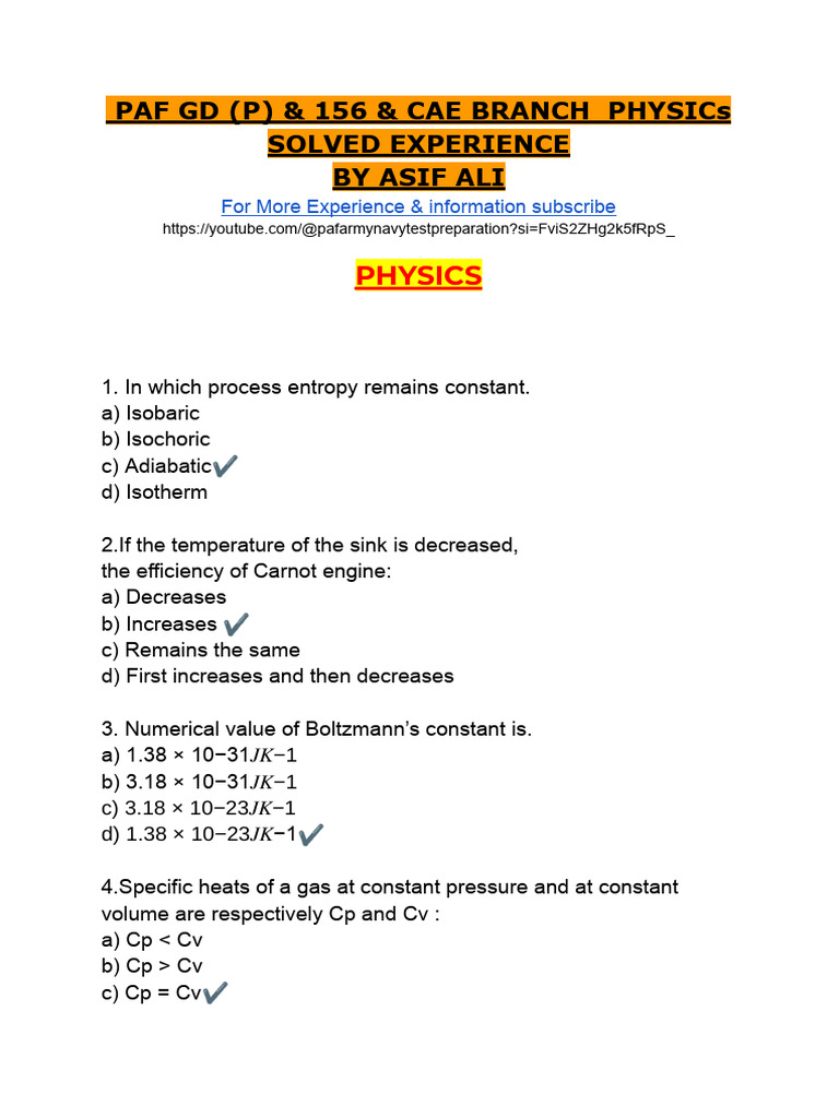PAF SOLVED EXPERIENCE GD (P) & 156 & CAE BRANCH PHYSICs BY ASIF ALI | PDF | Wavelength | Waves