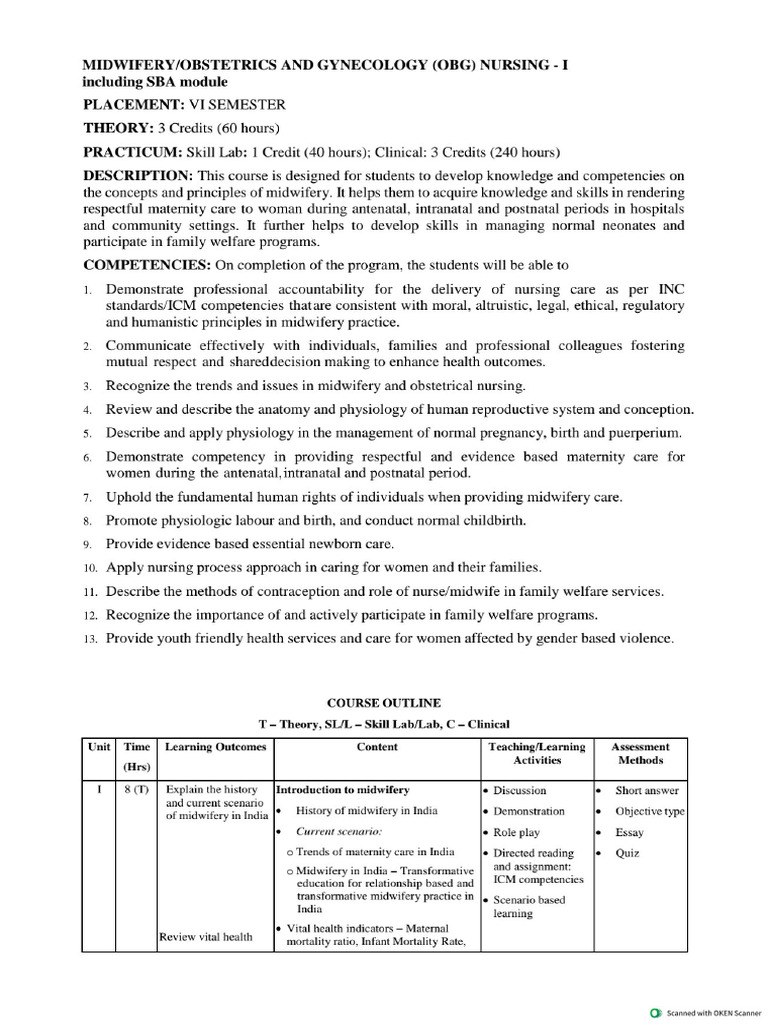 Midwifery Obstetrics and Gynaecology OBG Nursing-I | PDF
