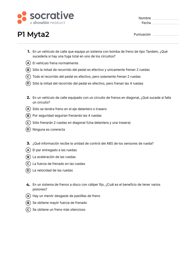 Quiz - P1 Myta2 | PDF | Embrague | Eje