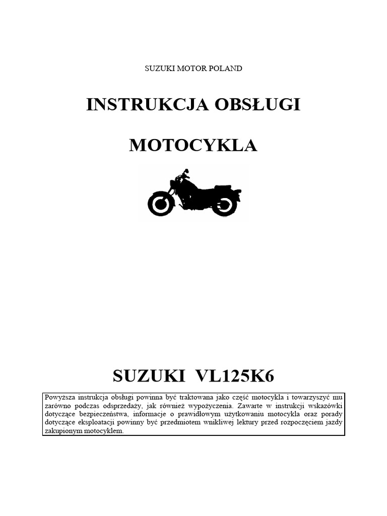 Instrukcja Obs UGI Motocykla: Suzuki Motor Poland | PDF