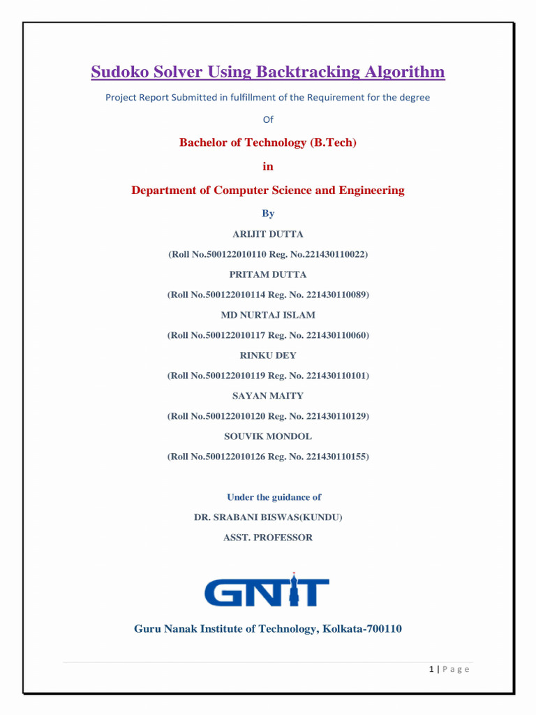 Solving Sudoku Using Backtracking Algorithm (1) L (1) H | PDF