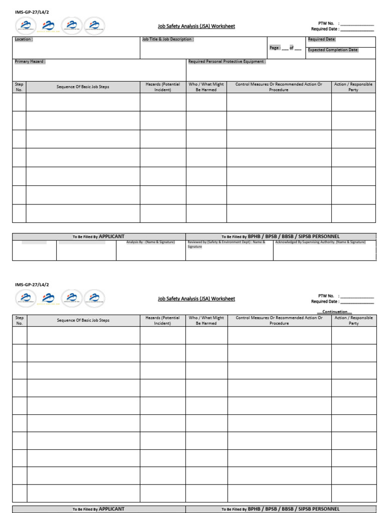 Job Safety Analysis Jsa Worksheet | PDF | Safety | Occupational Safety ...