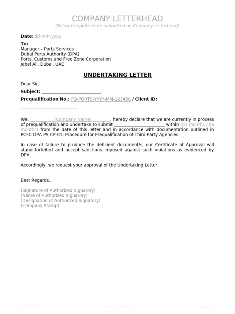 DPA Undertaking Letter Template | PDF