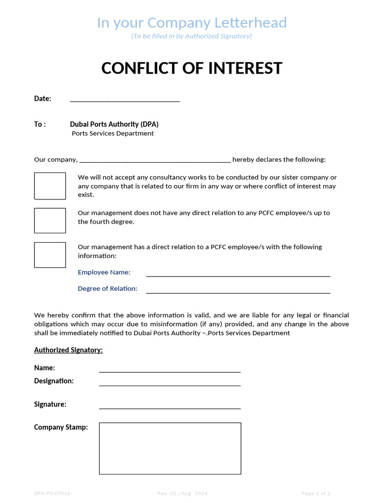 Conflict of Interest Declaration Template | PDF