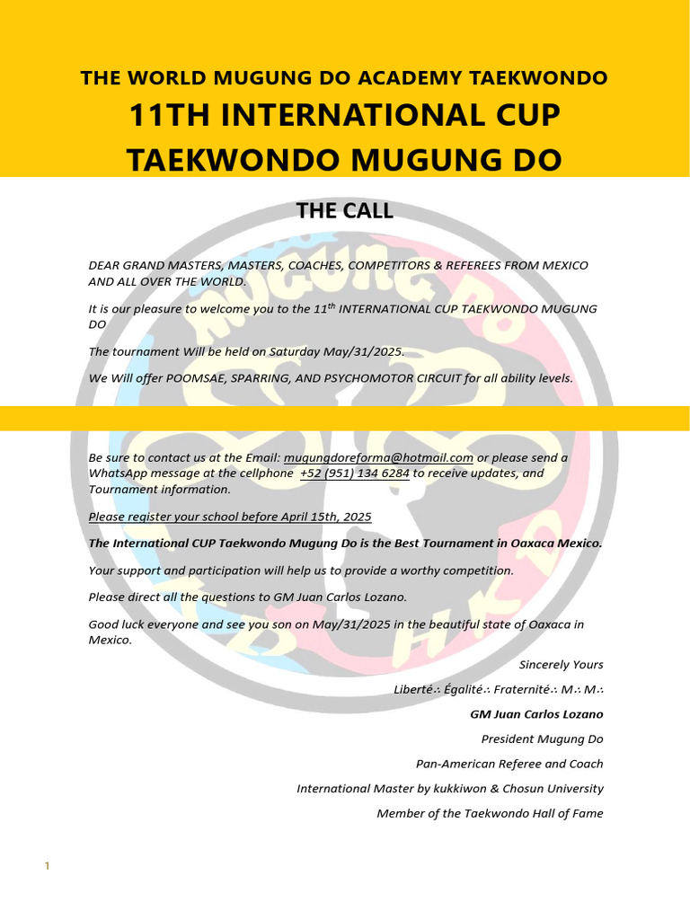 ENGLISH Call and Information 11th International CUP 2025 | PDF | Taekwondo