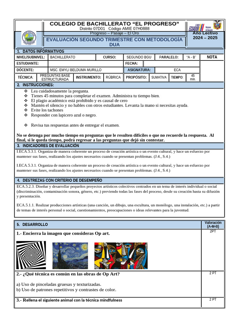 Ex. Primer Trim Eca Segundo Bgu Nee | PDF