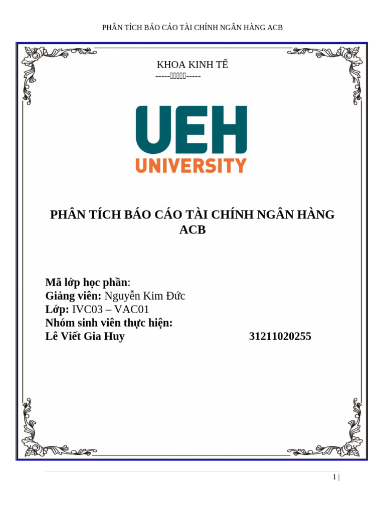 Phân Tích Báo Cáo Tài Chính Ngân Hàng ACB | PDF