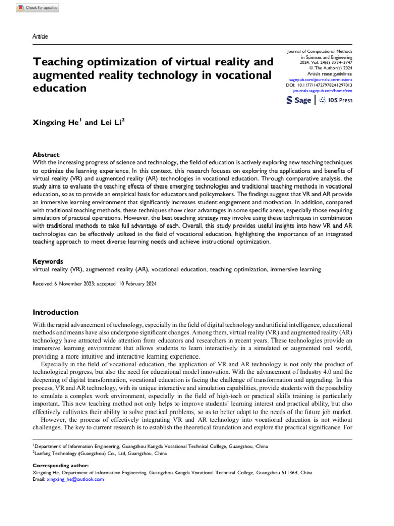 He Li 2024 Teaching Optimization of Virtual Reality and Augmented ...